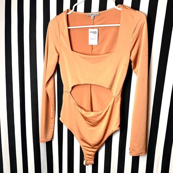 Tops | Sexy Orange Cut Out Bodysuit Bnwt | Poshmark